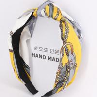 China Chain Satin Cross Hair Band Knot Hairband Wide Edge Printing Headband 7cm for Women for sale