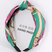 China Chain Satin Cross Hair Band Knot Hairband Wide Edge Printing Headband 7cm for Women for sale