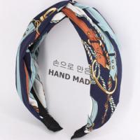 China Chain Satin Cross Hair Band Knot Hairband Wide Edge Printing Headband 7cm for Women for sale