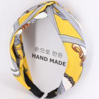China Chain Satin Cross Hair Band Knot Hairband Wide Edge Printing Headband 7cm for Women for sale