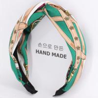 China Chain Satin Cross Hair Band Knot Hairband Wide Edge Printing Headband 7cm for Women for sale