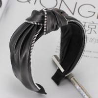 China Punk Style Wide Edge Headband with Zipper Chain 7cm Memory Plastic Hairband for Women for sale