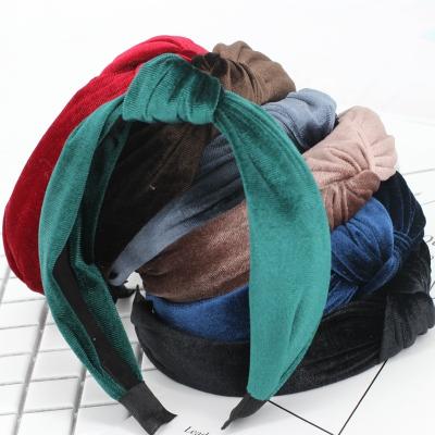 China Velvet Hair Band 7cm Wide Top Knot Cross Headband for Women Non Slip Elastic Hair Hoop for sale