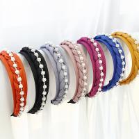 China Fabric Pearl Headband 4cm Wide Fashion Braid Hair Band for Women Girls Elastic Memory Plastic for sale
