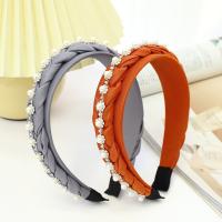 China Fabric Pearl Headband 4cm Wide Fashion Braid Hair Band for Women Girls Elastic Memory Plastic for sale