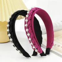 China Fabric Pearl Headband 4cm Wide Fashion Braid Hair Band for Women Girls Elastic Memory Plastic for sale