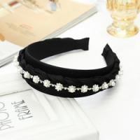 China Fabric Pearl Headband 4cm Wide Fashion Braid Hair Band for Women Girls Elastic Memory Plastic for sale