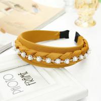 China Fabric Pearl Headband 4cm Wide Fashion Braid Hair Band for Women Girls Elastic Memory Plastic for sale