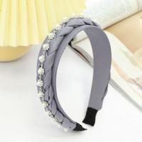 China Fabric Pearl Headband 4cm Wide Fashion Braid Hair Band for Women Girls Elastic Memory Plastic for sale