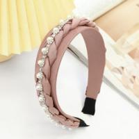 China Fabric Pearl Headband 4cm Wide Fashion Braid Hair Band for Women Girls Elastic Memory Plastic for sale