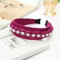 China Fabric Pearl Headband 4cm Wide Fashion Braid Hair Band for Women Girls Elastic Memory Plastic for sale