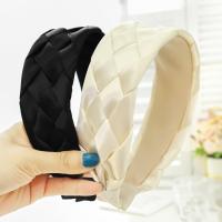 China Black White Silk Satin Woven Wide Edge Hair Band 5.5cm Flexible Memory Plastic Headband for Women for sale
