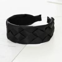 China Black White Silk Satin Woven Wide Edge Hair Band 5.5cm Flexible Memory Plastic Headband for Women for sale