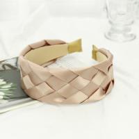 China Black White Silk Satin Woven Wide Edge Hair Band 5.5cm Flexible Memory Plastic Headband for Women for sale