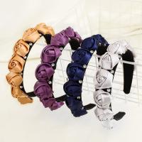 China Fabric Rose Diamond Hair Band for Women 3cm Flexible Memory Plastic Headband for sale