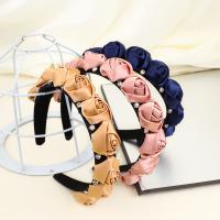 China Fabric Rose Diamond Hair Band for Women 3cm Flexible Memory Plastic Headband for sale