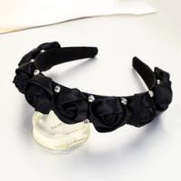 China Fabric Rose Diamond Hair Band for Women 3cm Flexible Memory Plastic Headband for sale