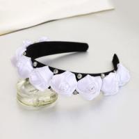 China Fabric Rose Diamond Hair Band for Women 3cm Flexible Memory Plastic Headband for sale