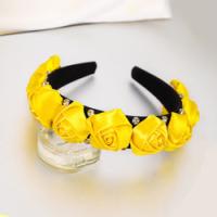 China Fabric Rose Diamond Hair Band for Women 3cm Flexible Memory Plastic Headband for sale