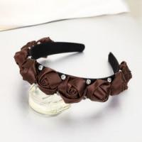 China Fabric Rose Diamond Hair Band for Women 3cm Flexible Memory Plastic Headband for sale