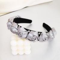 China Fabric Rose Diamond Hair Band for Women 3cm Flexible Memory Plastic Headband for sale