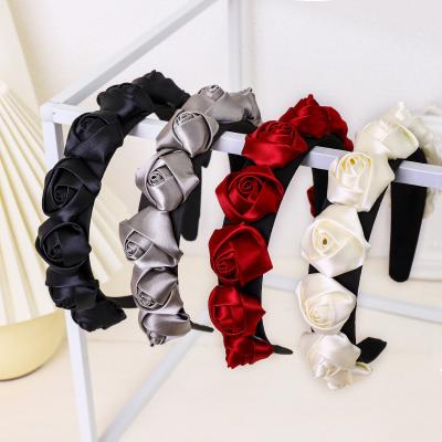 China Fabric Rose Hair Band 3cm Women Headband Non Slip Fashion Hair Accessories Spring Summer Autumn Winter for sale
