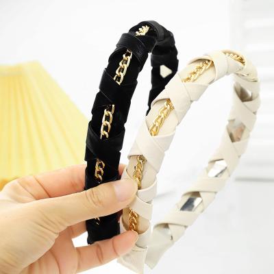 China Button Woven Hair Hoop 1cm Width 46g Women Fashion Headband Soft Comfortable Daily Use for sale