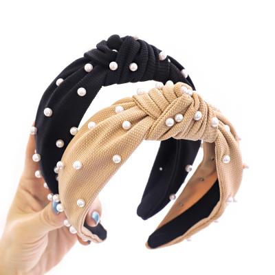 China Wholesale Fabric Knot Pearl Headband for Women 7cm Non Slip Hair Accessories for sale