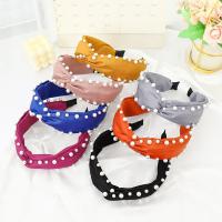 China Fabric Hair Bands for Women 5cm Wide Solid Color Cloth Headband with Pearl Decoration Anti Slip for sale