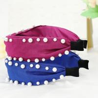China Fabric Hair Bands for Women 5cm Wide Solid Color Cloth Headband with Pearl Decoration Anti Slip for sale