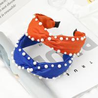 China Fabric Hair Bands for Women 5cm Wide Solid Color Cloth Headband with Pearl Decoration Anti Slip for sale