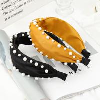 China Fabric Hair Bands for Women 5cm Wide Solid Color Cloth Headband with Pearl Decoration Anti Slip for sale