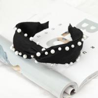China Fabric Hair Bands for Women 5cm Wide Solid Color Cloth Headband with Pearl Decoration Anti Slip for sale