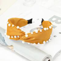 China Fabric Hair Bands for Women 5cm Wide Solid Color Cloth Headband with Pearl Decoration Anti Slip for sale