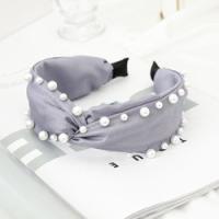 China Fabric Hair Bands for Women 5cm Wide Solid Color Cloth Headband with Pearl Decoration Anti Slip for sale