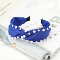 China Fabric Hair Bands for Women 5cm Wide Solid Color Cloth Headband with Pearl Decoration Anti Slip for sale