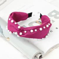China Fabric Hair Bands for Women 5cm Wide Solid Color Cloth Headband with Pearl Decoration Anti Slip for sale