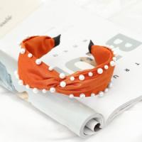 China Fabric Hair Bands for Women 5cm Wide Solid Color Cloth Headband with Pearl Decoration Anti Slip for sale