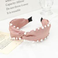 China Fabric Hair Bands for Women 5cm Wide Solid Color Cloth Headband with Pearl Decoration Anti Slip for sale