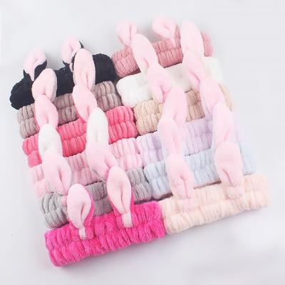 China Coral Fleece Cat Rabbit Bunny Ears Headband Elastic 7.5 Inch Stretch to 13 Inch for Women Makeup Wash Face for sale