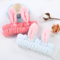 China Coral Fleece Cat Rabbit Bunny Ears Headband Elastic 7.5 Inch Stretch to 13 Inch for Women Makeup Wash Face for sale