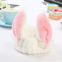 China Coral Fleece Cat Rabbit Bunny Ears Headband Elastic 7.5 Inch Stretch to 13 Inch for Women Makeup Wash Face for sale