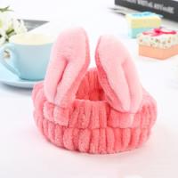 China Coral Fleece Cat Rabbit Bunny Ears Headband Elastic 7.5 Inch Stretch to 13 Inch for Women Makeup Wash Face for sale