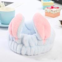 China Coral Fleece Cat Rabbit Bunny Ears Headband Elastic 7.5 Inch Stretch to 13 Inch for Women Makeup Wash Face for sale