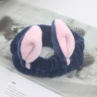 China Coral Fleece Cat Rabbit Bunny Ears Headband Elastic 7.5 Inch Stretch to 13 Inch for Women Makeup Wash Face for sale
