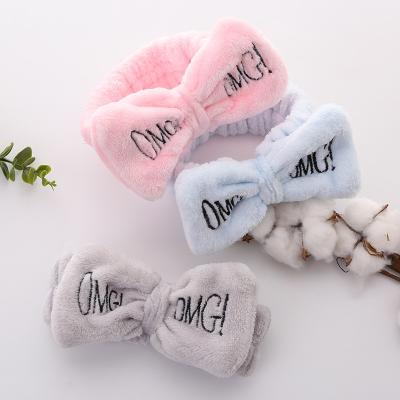China Plush Bow Headband for Girls Coral Fleece OMG Letters Hair Accessory 20pcs MOQ for sale