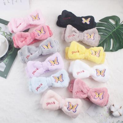 China Wholesale Cute Butterfly Bow Soft Plush Wash Face Hairband for Women Makeup Spa Hair Accessories for sale