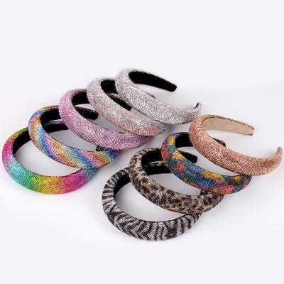 China Elastic Rhinestone Headband 3.5cm Wide Braided Beaded Hair Band for Women Girls Black Crystal for sale
