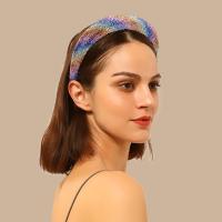 China Elastic Rhinestone Headband 3.5cm Wide Braided Beaded Hair Band for Women Girls Black Crystal for sale