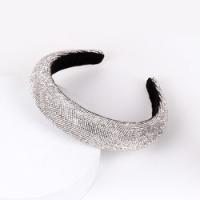 China Elastic Rhinestone Headband 3.5cm Wide Braided Beaded Hair Band for Women Girls Black Crystal for sale